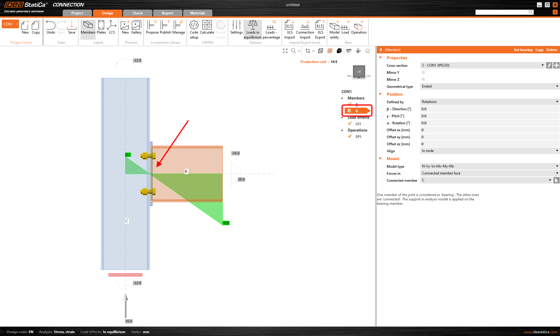 Shear force position input and visualization | IDEA StatiCa